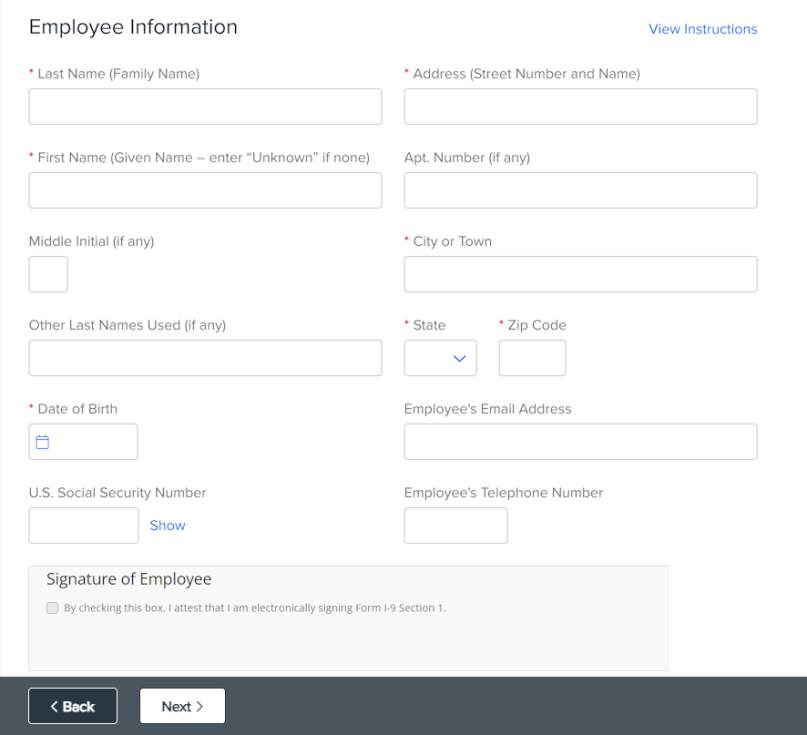 Employee Process for Completing Form I-9 Section 1