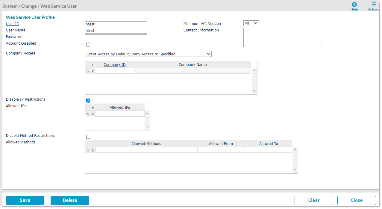 Updating Web Service User Permissions