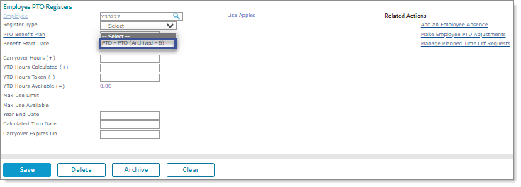 Performing an Employee PTO Register Inquiry
