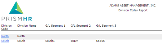 Division Codes Report