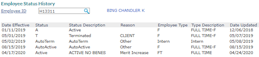 Viewing Employment Status Updates for Employees