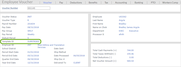 Payroll Option Template in Employee Voucher