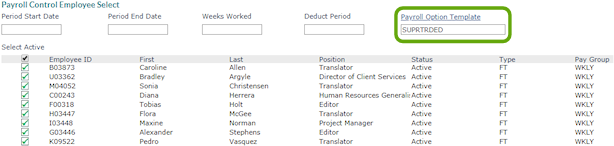 Applying Payroll Option Template in Payroll Control