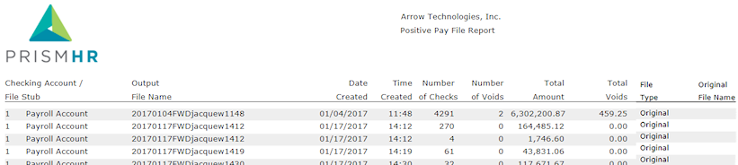 Positive Pay File Report